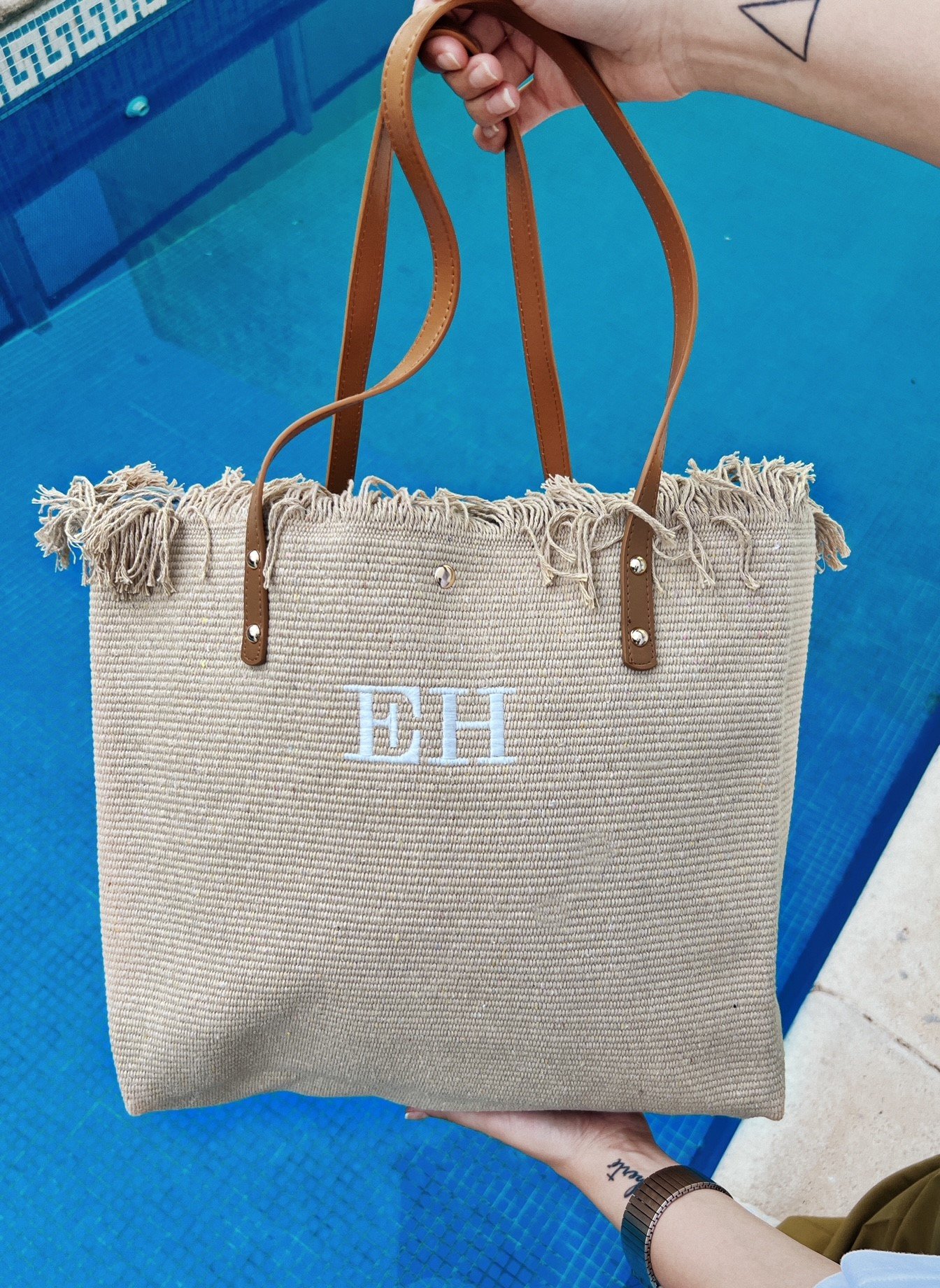 Bolso Tote flecos Arena – Muy deArriba